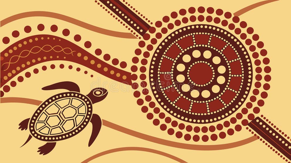Aboriginal Dot Art Turtles and Abstract Background, Vector Design ...