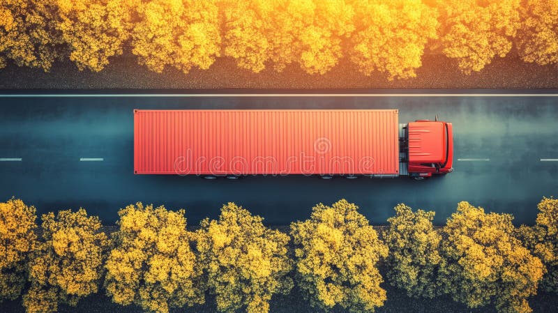 From Above, Aerial View of a Large Semi-truck Transporting Freight ...