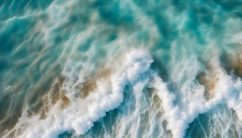 From Above Aerial View of Turquoise Ocean Water with Splashes Stock ...