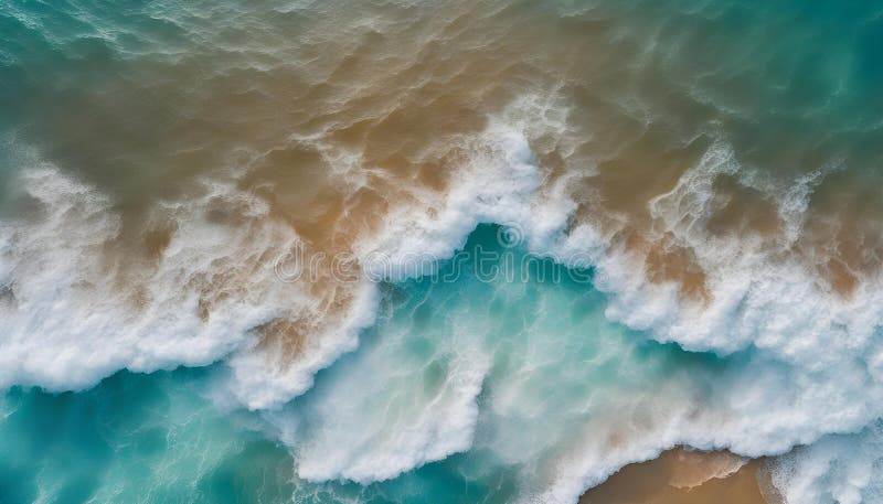 From Above Aerial View of Turquoise Ocean Water with Splashes Stock ...