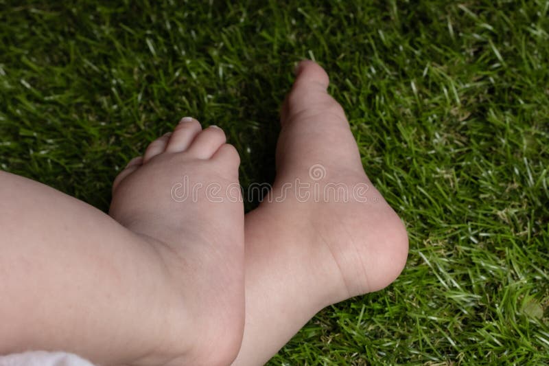 From Above of Anonymous Kid with Tender and Delicate Barefoot while ...