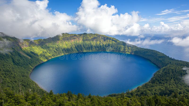 From Above, a Circular Lake is Visible, Embraced by Verdant Forest ...