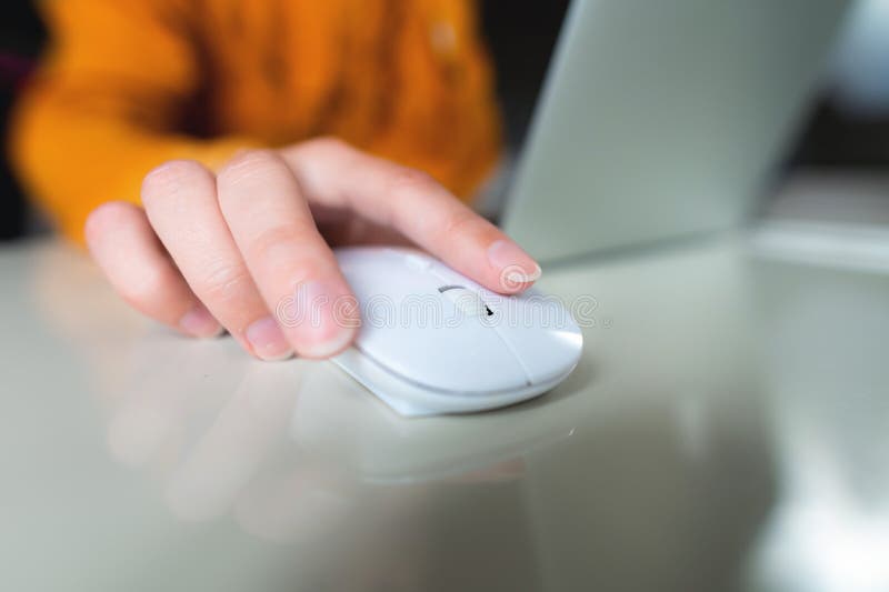 From Above, Close-up Photo of a Hand with a Wireless White Computer ...
