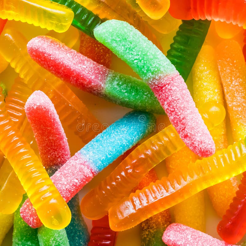 Above Close Up View of Bright Vibrant Gummy Worms. Stock Image - Image ...