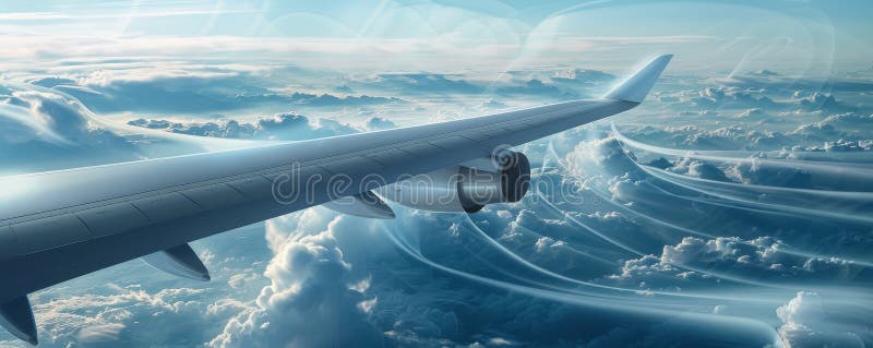 Above the Clouds Airplane Wing, Engine, and Dramatic Sky Stock ...