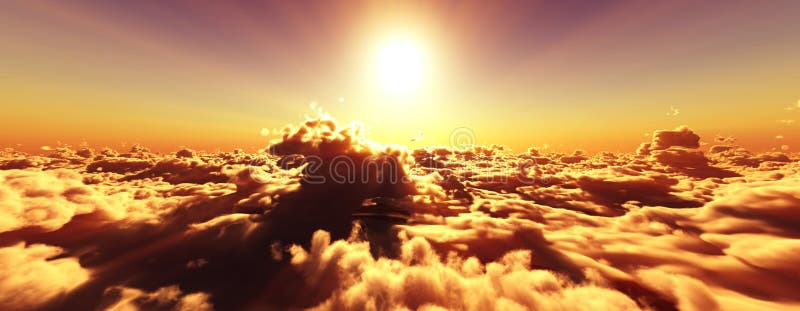 Above Clouds Fly Sunset Sun Ray Stock Illustration - Illustration of ...