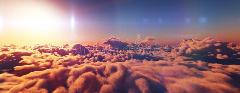Above Clouds Fly Sunset Sun Ray Stock Illustration - Illustration of ...