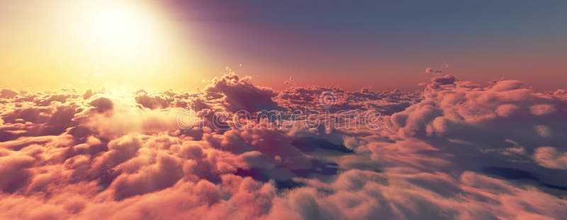 Above Clouds Fly Sunset Sun Ray Stock Illustration - Illustration of ...