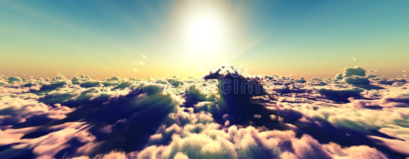 Above Clouds Fly Sunset Sun Ray Stock Illustration - Illustration of ...