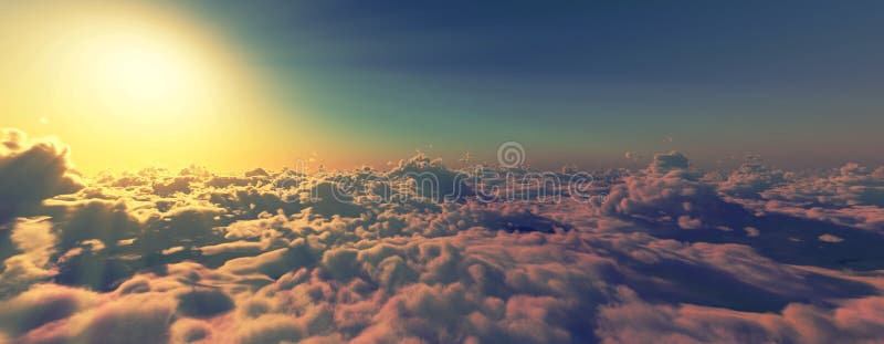 Above Clouds Fly Sunset Sun Ray Stock Illustration - Illustration of ...