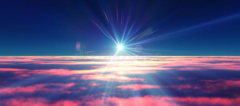 Above Clouds Fly Sunset Sun Ray Stock Illustration - Illustration of ...