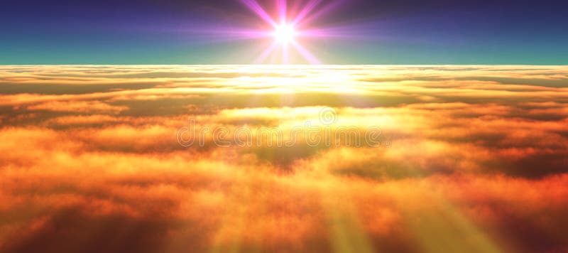 Above Clouds Fly Sunset Sun Ray Stock Illustration - Illustration of ...