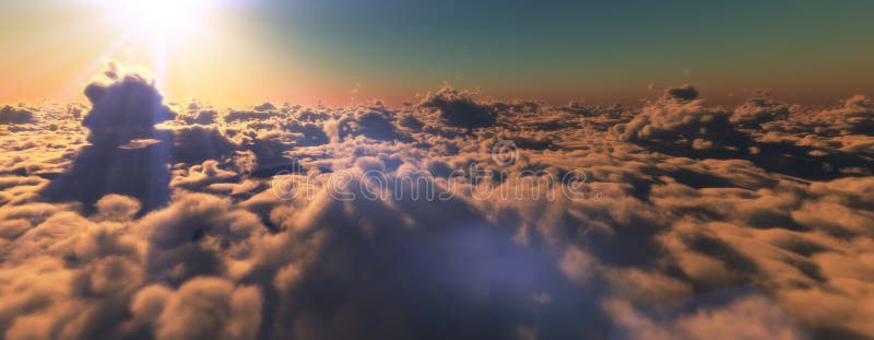 Above Clouds Fly Sunset Sun Ray Stock Illustration - Illustration of ...