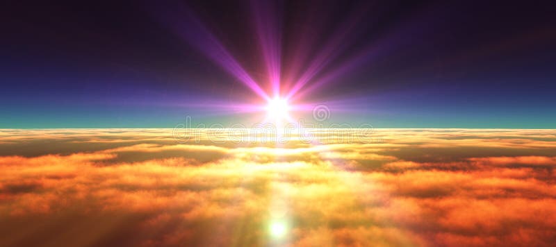 Above Clouds Fly Sunset Sun Ray Stock Illustration - Illustration of ...