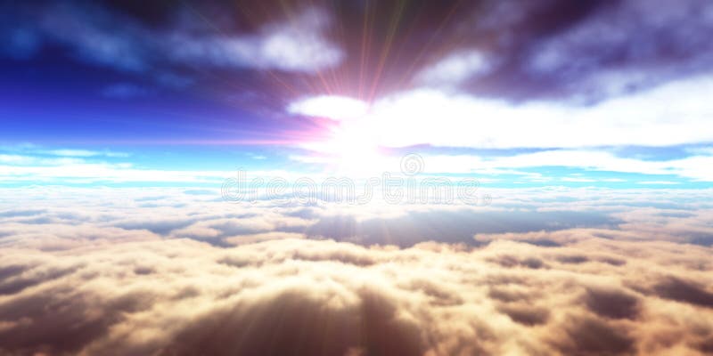 Above Clouds Fly Sunset Sun Ray Stock Illustration - Illustration of ...