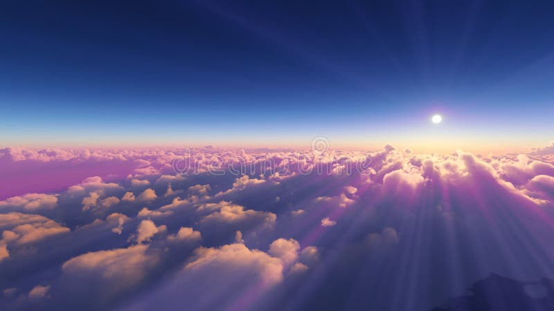 Above Clouds Fly Sunset Sun Ray Illustration Stock Illustration ...