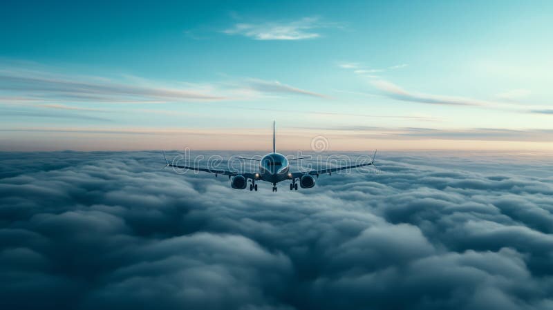 Above the Clouds: a Serene Flight through a Clear Blue Sky Stock Photo ...