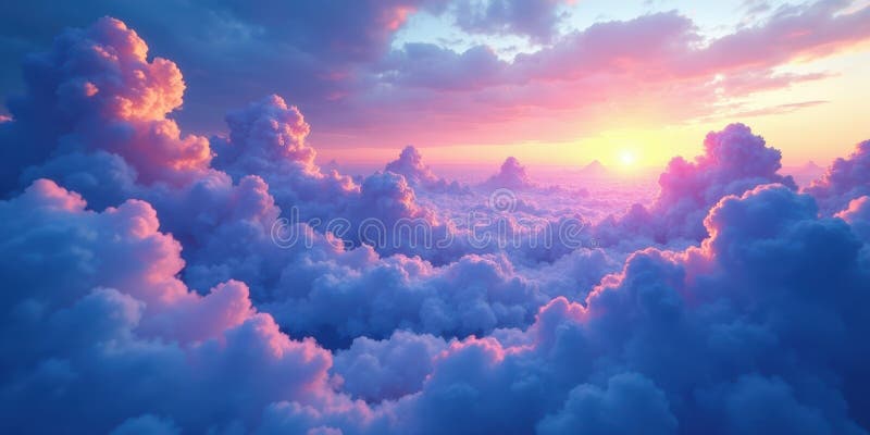 Above the Clouds a Serene Sunset Panorama of Dreamlike Hues and Softly ...