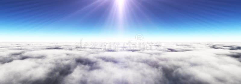 Above Clouds Sun Ray, 3d Rendering Stock Illustration - Illustration of ...