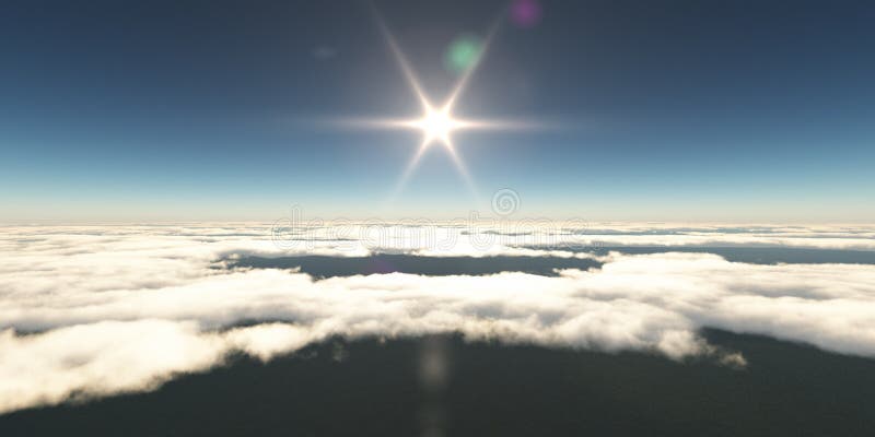 Above Clouds Sun Ray, 3d Rendering Stock Illustration - Illustration of ...