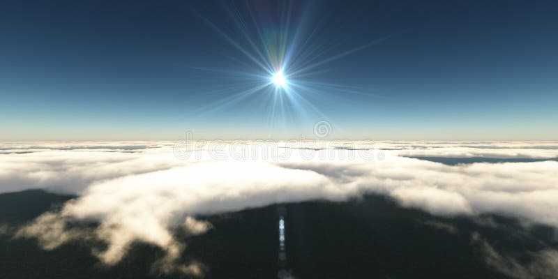 Above Clouds Sun Ray, 3d Rendering Stock Illustration - Illustration of ...