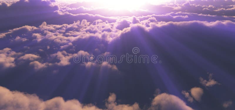 Above Clouds Sunset God Ray Stock Illustration - Illustration of bright ...