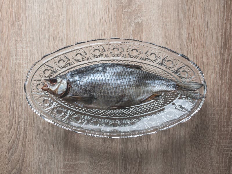 From Above Crystal Plate with Dried Fish Stock Image - Image of cristal ...