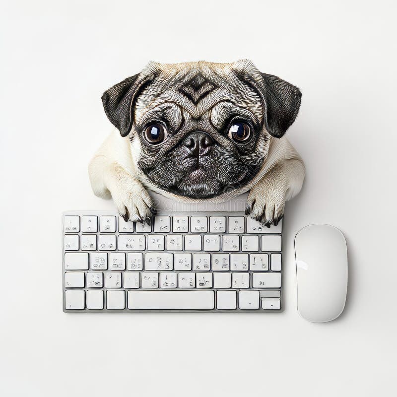 From Above, a Dog is Seen Using a Computer, Creating a Comical Image ...