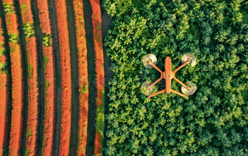 From Above, a Drone Hovers Over the Contrasting Rows of a Lush Green ...