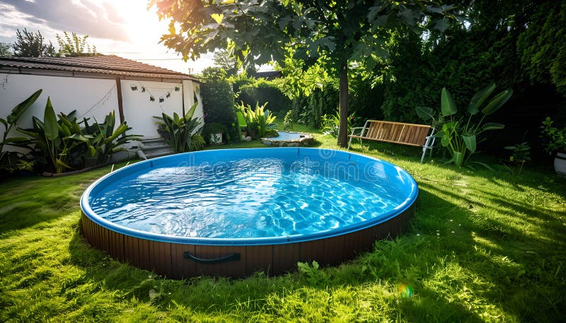 Above Ground Swimming Pool on Grass in Backyard Stock Illustration ...