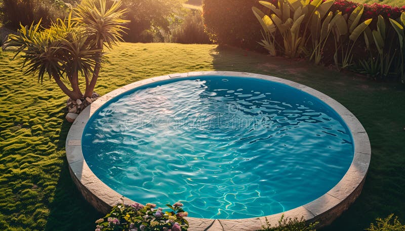 Above Ground Swimming Pool on Grass in Backyard Stock Image - Image of ...