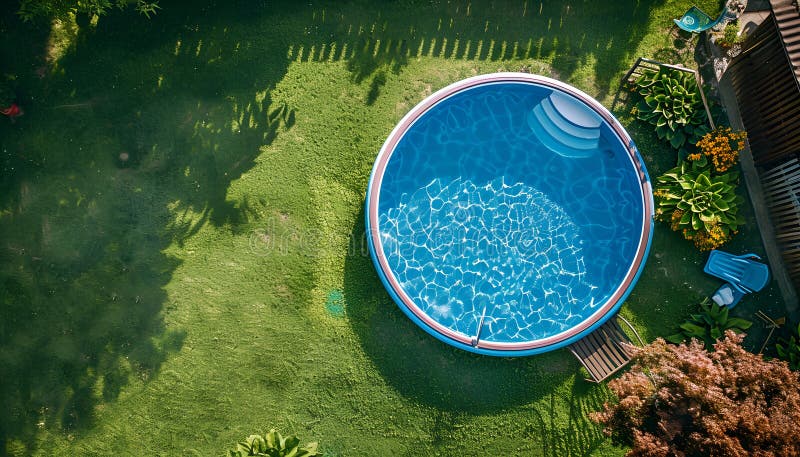 Above Ground Swimming Pool on Grass in Backyard Stock Photo - Image of ...