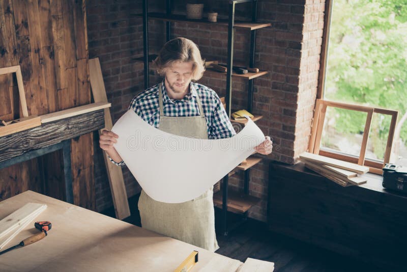 Above High Angle View of His he Nice Attractive Handsome Blond Focused ...