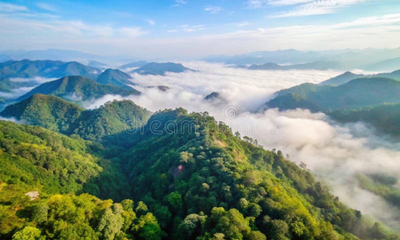 Above the Horizon: Mountain Peaks, Forests and Clouds Floating in the ...