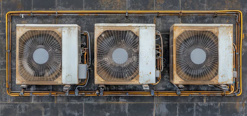 From Above, the HVAC System on the Roof of a Modern Office Building is ...