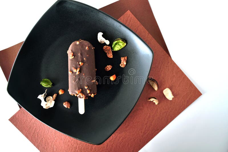 Above of Ice Cream Bar on Black Plate with Space for Text Stock Photo ...