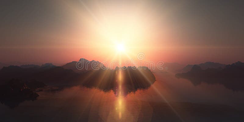 Above Islands in Sea Sunset, Illustration Stock Illustration ...