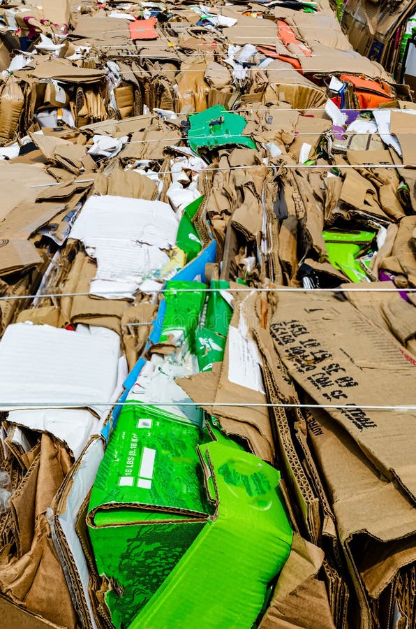 Above Portrait View of Rows of Cardboard Box Bundles Stock Photo ...