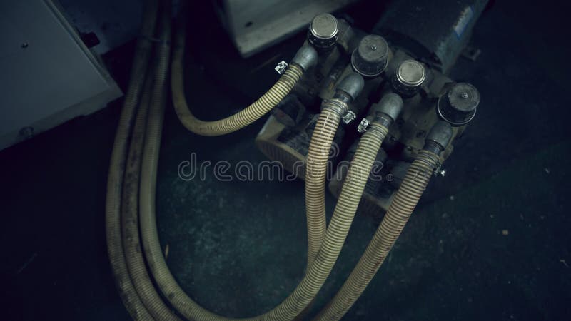 Four Old Dusty Plastic Corrugated Pipe Joined in Machine Stock Photo ...