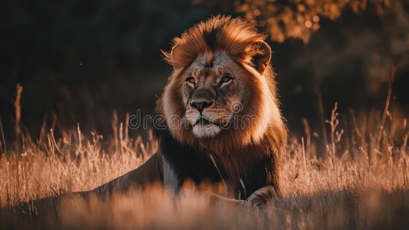 Above the Tall Grass, You Can See the King of the Forest Resting with a ...