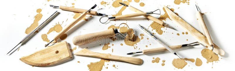 Tools on surface with clay stock image. Image of surface - 269338675