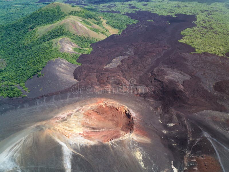 Above View on Active Volcano Stock Photo - Image of drone, extreme ...
