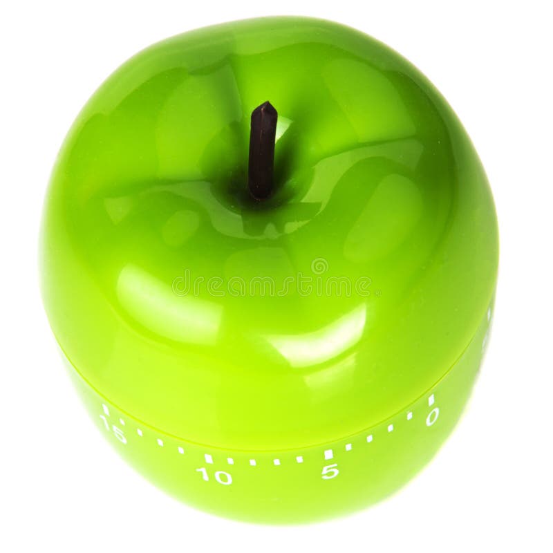 Above View of Apple Shaped Green Timer on White Stock Photo - Image of ...