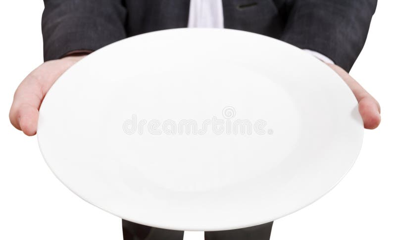 Above View of Businessman Holds Empty White Plate Stock Photo - Image ...