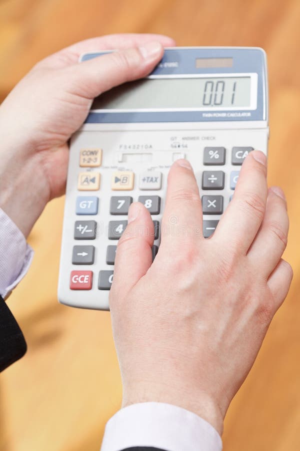 Above View of Calculator in Male Hands Stock Image - Image of ...