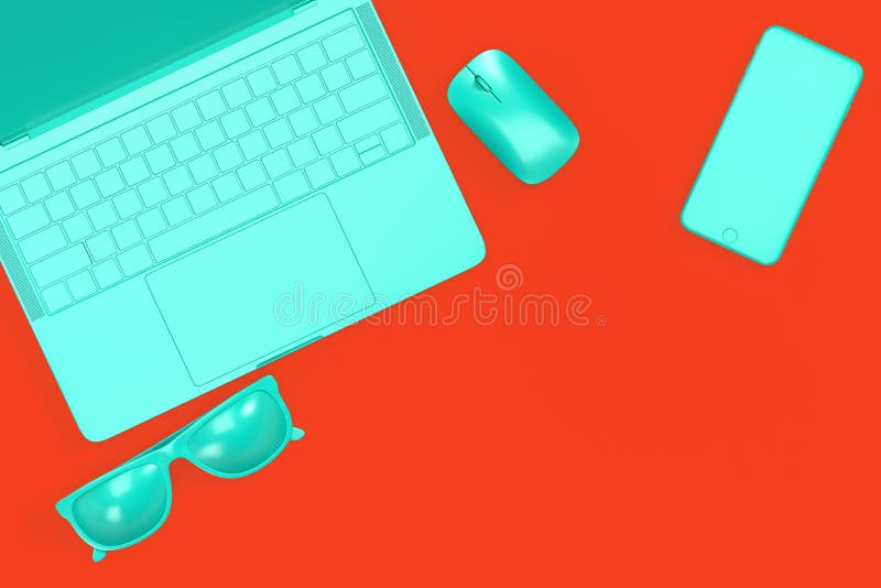 Above View of a Desk Office Table. 3D Illustration Stock Illustration ...