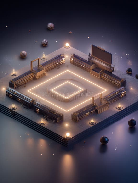 Top View of a Glowing 3D Arena with a Bracket Overlay and Clean Side ...