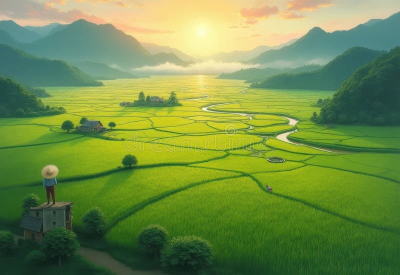 Above View Japanese Rice Fields Stock Illustration - Illustration of ...