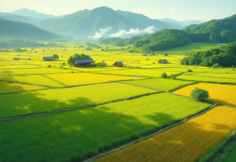 Above View Japanese Rice Fields Stock Illustration - Illustration of ...