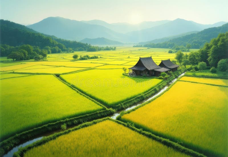 Above View Japanese Rice Fields Stock Illustration - Illustration of ...